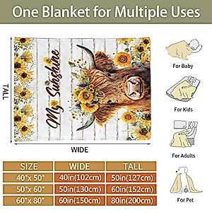 Paready Highland Cow Sunflower Blanket Cow Print Throw Blanket Soft Cozy Blanket for Bedroom Living Room Decor Couch Sofa Lightweight Blanket for Kids Adults-60 X80