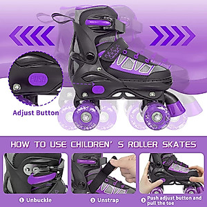 MammyGol Roller Skates for Kids Boys Girls, Adjustable Quad Skates with Light Up Wheels for Toddler Little Kids Ages 6-12 Size 13C 1 2, Beginners Outdoor Sports, Purple