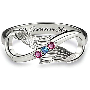 EBAT Angel Wings Ring for Women Angels Wing Birthstone Rings Mothers Day With 3 Birthstones Mother Daughter Ring Infinity Personalized Engraved Custom Name Sterling Silver Mom (1)