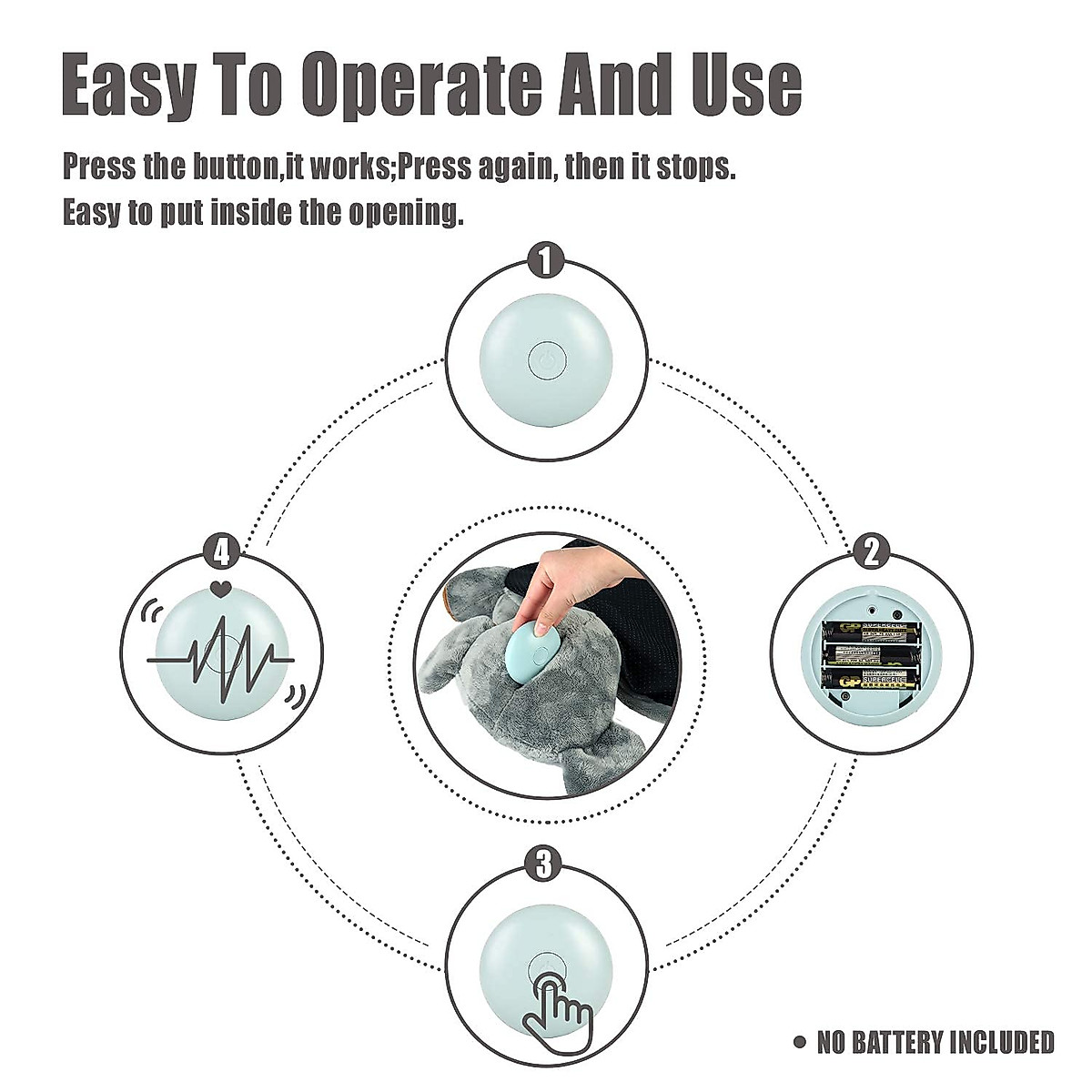 WEOK Heartbeat Puppy Toy, Dog Anxiety Relief Toys with Heartbeat, Dog Heartbeat Toy Bed Mat for Anxiety, Puppy Heartbeat Sleep Aid Comfort Toy for Puppy Dogs Cats Pets