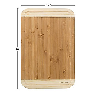 Two Tone Bamboo Cutting Board- Extra Thick, Chopping and Serving Board with Juice Groove 18x12x.75 by Classic Cuisine