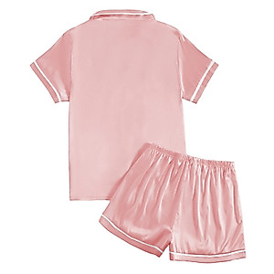 LYANER Women's Satin Silky Short Sleeve Button Shirt Sleepwear 2Piece Pajama Set Coral Pink X-Small