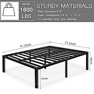 HAAGEEP Metal Platform King Bed Frame 18 Inch Tall No Box Spring Needed with Storage Heavy Duty Bedframe Size