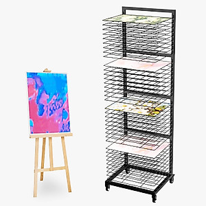 GARVIN Art Drying Rack for Classrooms,Art Studio, Art Clubs - Painting Drying Rack with 36 Removable Shelves - Stack Rack for Painting, Drawings - 4 Wheels 13 3/4" D x 17 1/2" W x 55 1/2" H, Black