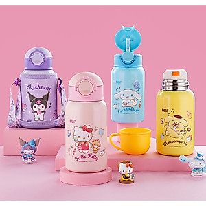 Everyday Delights Sanrio Kuromi Stainless Steel Insulated Water Bottle with Cup, Straw and Bag 500ml - Purple