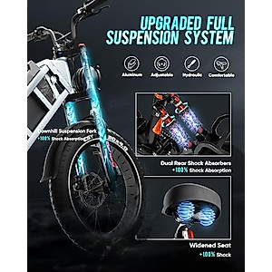 eAhora Juliet 60AH 1000W Electric Bike for Adults, 140 Miles+ Long Range Electric Bike, 20 * 4.0 Fat Tire Electric Mountain Bike, Longer Trip, Commuting, Delivery