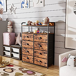 Furologee Rustic Wide Storage Cabinet with 3 Drawer, 2 Shelves and Door, 8 Storage Drawers Dresser forfor Books/Document/Decoration in Home Office,Bedroom, Entryway, Hallway,Kitchen
