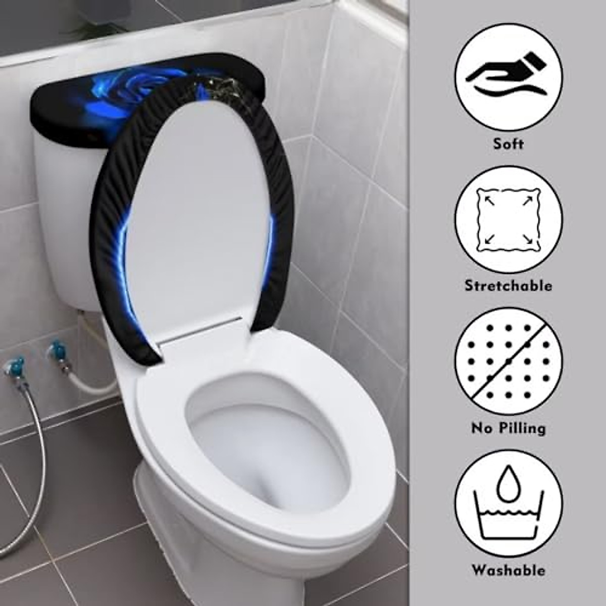 Youngerbaby Blue Rose Toilet Lid Dust Cover Tank Lid Dust Cover Bathroom Elastic 2pcs Sets Standard Fit Toilet Dust Proof Decor Accessories