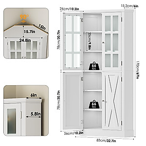 BOTLOG 67" Corner Cabinet, Tall Corner Storage Cabinet with 4 Doors, Corner Cabinet with Spacious Top, Curved Profile Design, Space Saver for Bathroom, Living Room, Kitchen, Modern White