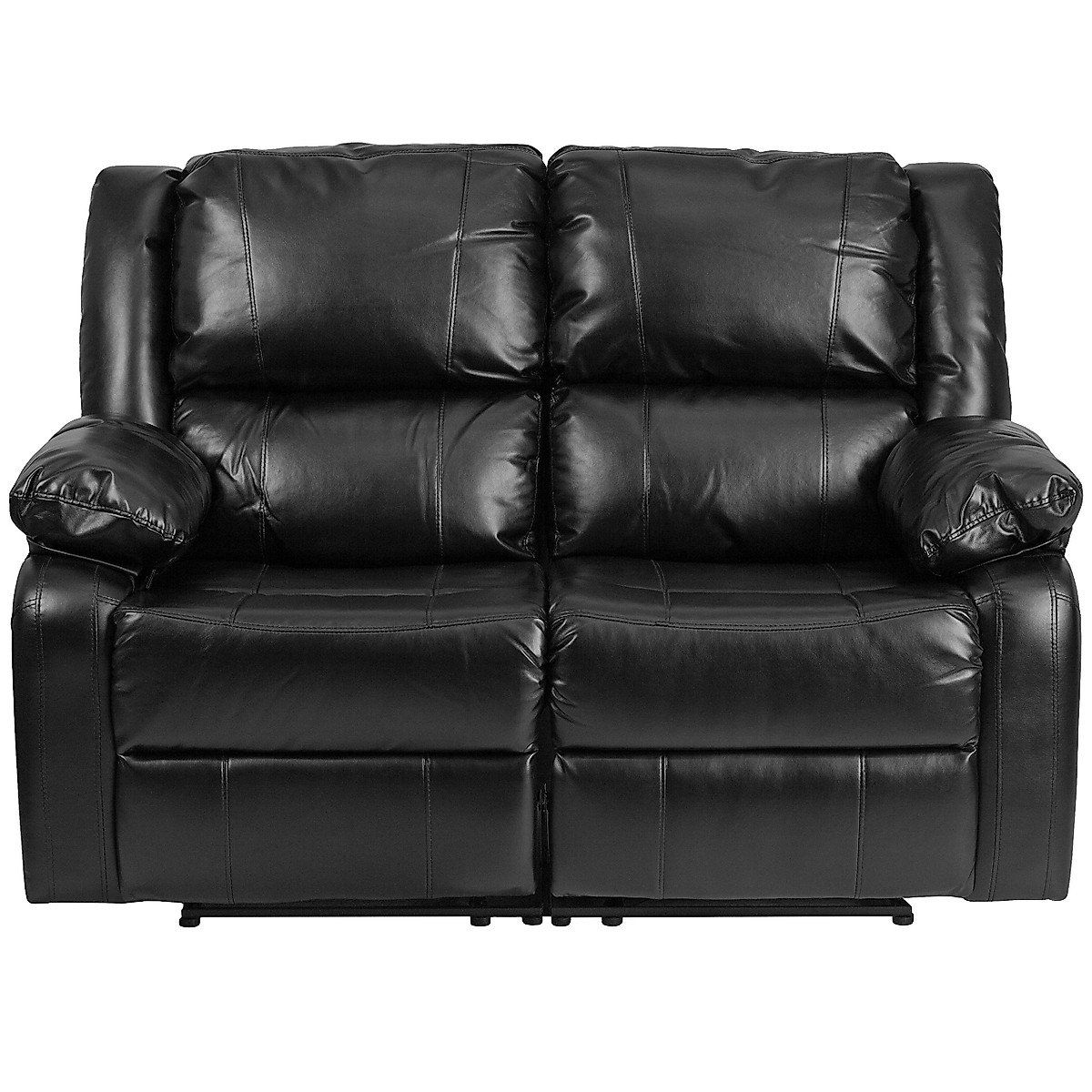 BizChair Black LeatherSoft Loveseat with Two Built-In Recliners