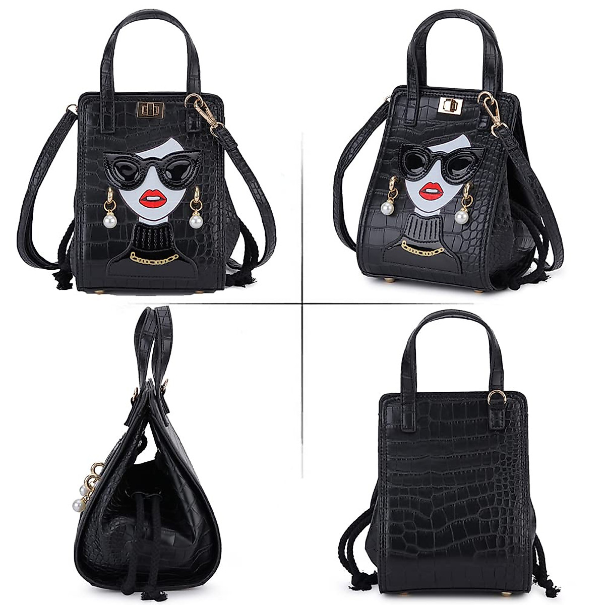 ENJOININ Novelty Lady Face Purses and Handbags for Women Casual Shoulder Bag Fashion Bat Bag