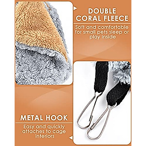 TINDTOP Small Animals Hammock, Ferret Sugar Glider Triple Bunk Bed Cage Warm Plush Hanging Hammock Bed Hideout for Hamster Guinea Pig Rat Ferret Chinchilla (Grey)