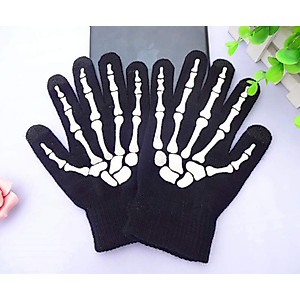 Glovion Skeleton Gloves Winter Gloves for Women Touch Screen Gloves Unisex Skull Full Finger Gloves for Christmas Party Costume Adult Skeleton Hand Gloves