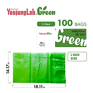 YoojungLab Green, Food Storage Bags, 14.17" 18.11" 100bags, Keep Fresh Produce Bags, Food Saver Storage for Fruits, Vegetables, Flowers, BPA FREE, HDPE, Green-Bag, Plastic Bread Bags, Eco-Friendly