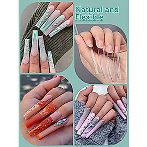 504 PCS No C Curve Clear Nail Tips for Acrylic Nails Professional, 3XL Extra Long, 12 Sizes Half Cover Straight Tapered Square French Fake Nail Tips for Nail Salons Home DIY