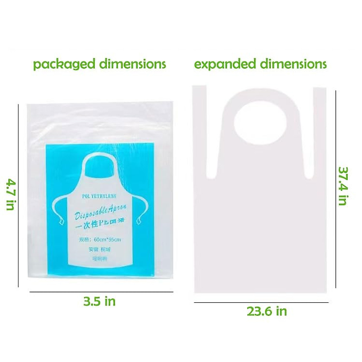 Bluelark Disposable Aprons (50 Count) Waterproof Plastic Apron For Painting, Cooking, Housework, and Picnics - Individually Packaged