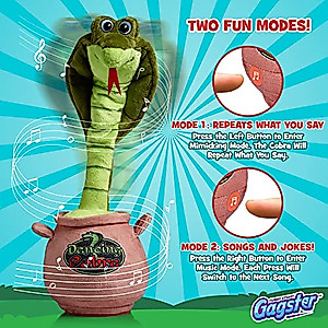 Gagster Dancing Cobra Snake - Sings, Repeats What You Say & Tells Jokes. Talking, Yodeling, Dancing, Mimicking - This Hysterically Funny Plush Novelty Mimic Toy is a Great Gag Gift for Adults & Kids