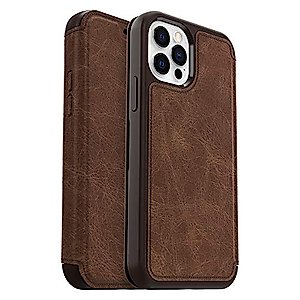 OtterBox iPhone 12 & iPhone 12 Pro Strada Series Case - ESPRESSO (DARK BROWN/WORN BROWN LEATHER), card holder, genuine leather, pocket-friendly, folio case