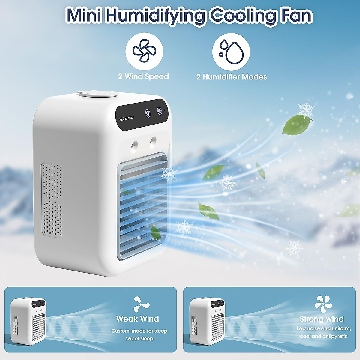 Portable Air Conditioners, 25W Rechargeable Mini Portable AC Unit 2 Cool Air Spray, Personal Cooling Fan with 2 Speeds, Small Room Air Conditioners for Bedroom, Office, Outdoor