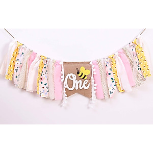 1st Happy Birthday Banner - Highchair Banner Tassels for Girl&Boy Birthday Party Decoration,Baby Birthday Photo Props Party Supplies(Bee)