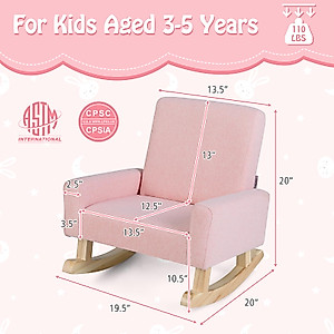 HONEY JOY Toddler Rocking Chair, Kids Rocker Chair with Solid Wood Legs & Linen Fabric, Kids Furniture Sofa w/Anti-Tipping Design, Toddler Couch for Kids Room, Playroom, Nursery, Bedroom (Pink)