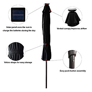 C-Hopetree 11 ft Outdoor Patio Market Table Umbrella with Solar LED Lights and Tilt, Black