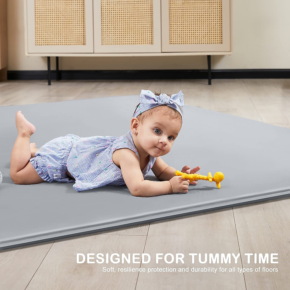 ANGELBLISS Baby Playpen Mat, 71"x 59"x 1.18" Self-Inflating Play Mat for Babies and Toddlers, Roll Up & Waterproof Foam Crawling Mat for Floor, Portable Playmat for Babies with Travel Bag Grey