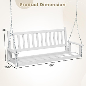 HAPPYGRILL Wooden Outdoor Porch Swing for 3, Heavy Duty Patio Hanging Bench Chair with 800 LBS Weight Capacity, 5.6 FT Adjustable Upper Chains, Slatted Back, Swing Bench for Garden, Backyard