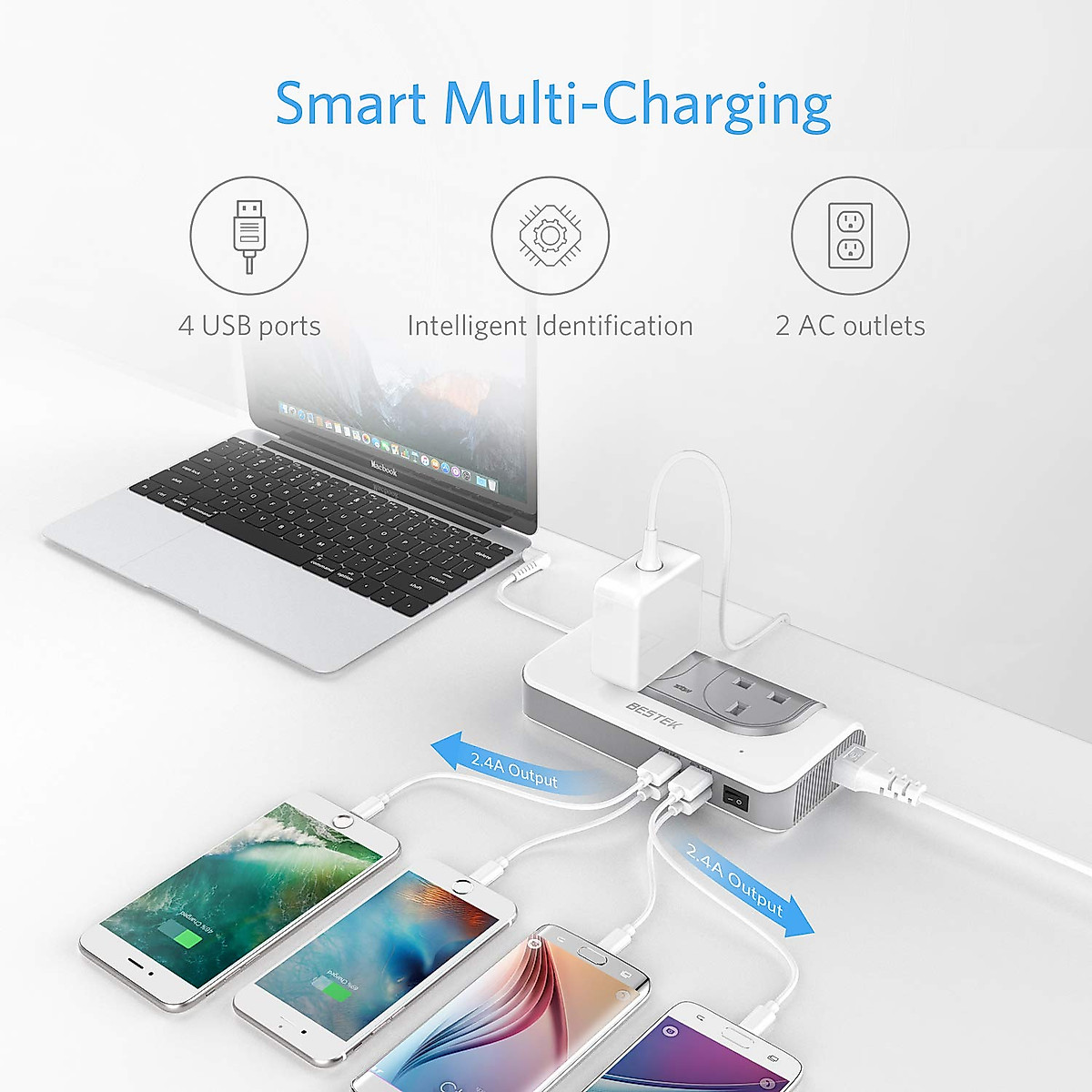 BESTEK 200W Voltage Converter 100V to 240V with 4-Port USB Charging All World Contries to US Travel Charger (White)