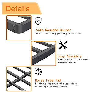 Askeld King Bunkie-Board Only, 2 Inch Low Box-Spring with Steel Slats, Quick Lock Metal Frame Bed-Slat Replacement, Noise Free Mattress Surpoort Base, Upholstered Bed Accessories, Black