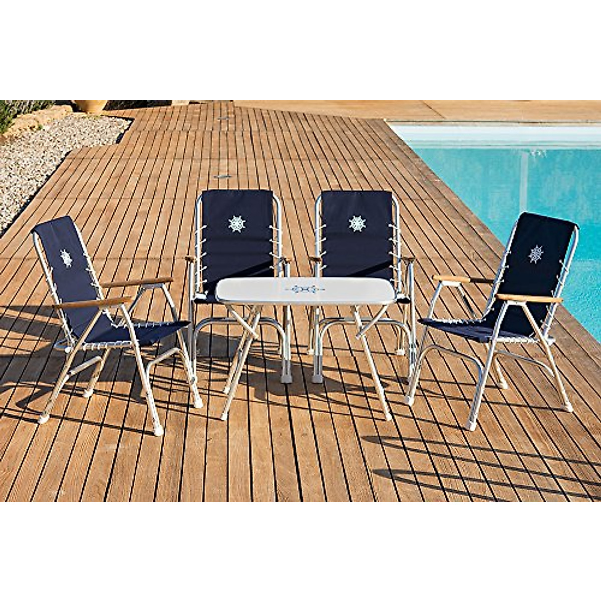 FORMA MARINE Boat Chairs High Back Off-White Deck Folding Marine Aluminum Teak Furniture Set of 2 M150W