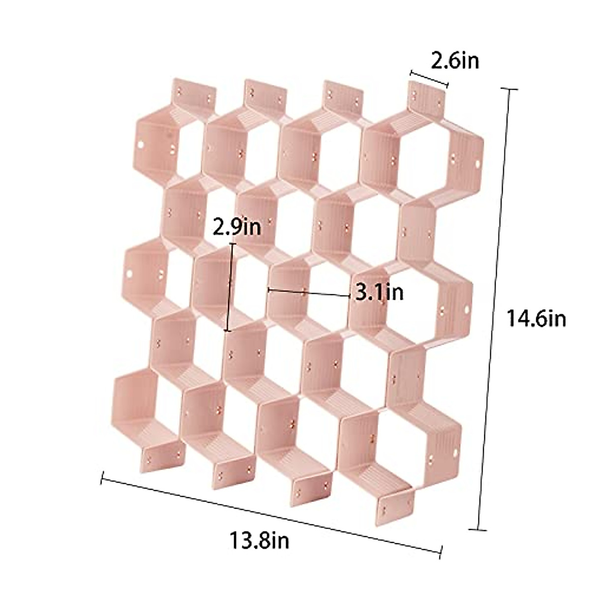 Brave Tour Honeycomb Drawer Organizer Separator Adjustable Hexagon Drawer Organizer-Divider for Underwear Belt-Scarf Socks Organize（pink）