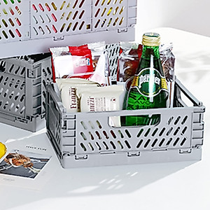Klyuqoz Pastel Crates Pack of 2, Extra Large Size(16.7 X 11.2 X 6.5 in), Storage crates plastic stackable, Desktop Storage Crates, Folding for Home Kitchen Bedroom Office.Gray