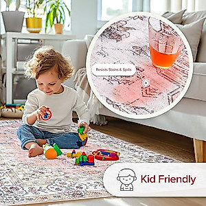 nuLOOM Ren Vintage Floral Machine Washable Ultra Thin Area Rug, 8x10, Peach