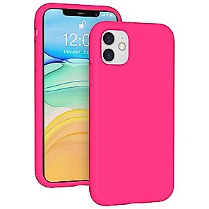 K TOMOTO Liquid Silicone Case Compatible with iPhone 11 (6.1"), Full Body Protection Gel Rubber Cover with Soft Microfiber Lining, Scratch Resistant Shockproof Protective Phone Case, Neon Pink