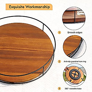 2 Pcs 11”&10” Lazy Susan Organizer Turntable for Cabinet Kitchen Countertop Table, Acacia Wood Kitchen Turntables Storage for Food Cheese Fridge, Refrigerator, Countertop Rotating Spice Rack