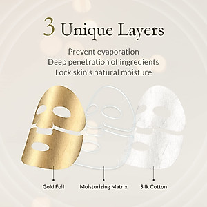 LA DIVA Gold Foil Sheet Face Mask Skin Care - Brightening, Moisturizing, Anti-Aging & Hydrating Facial Treatment Mask for Women and Men - with Collagen & Hyaluronic Acid - 6 pack