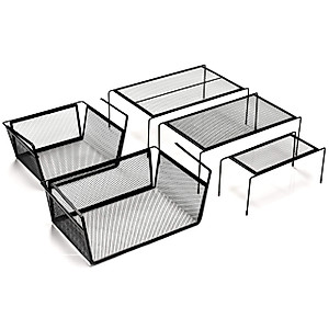 Kitchen Cabinet Organizer Set - Three Shelves, Two Under Shelf Baskets will Instantly Create Additional Cabinet or Counter Storage Space to Organize your Dishes, Glasses and Food Items. (5-Piece Set)