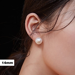 Big Pearl Earrings for Women Oversized Classic Faux Round Studs White Simulated Large Pearl Earrings for Women -14mm