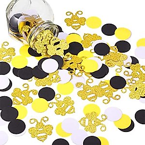 360 Pieces Bee Confetti Gold Glitter Bee Confetti Yellow Black Circle Confetti for Bee Themed Party Baby Shower Birthday Table Party Decoration