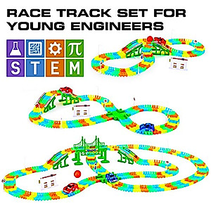 USA Toyz Glow Race Tracks and LED Toy Cars - 360pk Glow in The Dark Bendable Rainbow Race Track Set STEM Building Toys for Boys and Girls with 2 Light Up Toy Cars