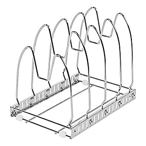 IRIS USA 12" Five-Tier Cookware Organizer, Pot and Pan Organizer Rack, Countertop and Under Cabinet Organizer, Adjustable, Rubber Feet Prevent Scratches, Silver