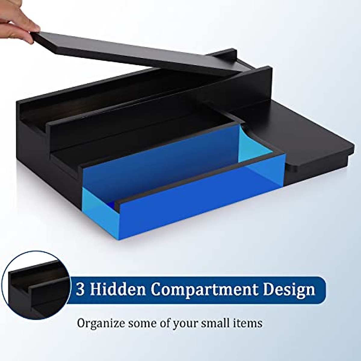 Cathyeen Cologne Organizer for Men Wood Perfume Organizer 4 Tiered Perfume Holder Stand with 3 Hidden Compartment Black