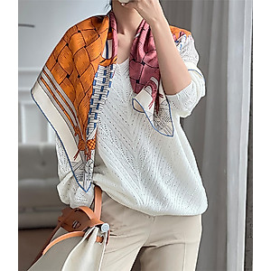 SHIROUYU 100% Mulberry Silk Scarf 35" Large Square Lightweight Scarf - Women's Silk Shawl -Silk Headband - Gift Packed