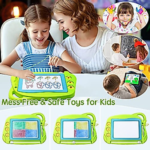 AiTuiTui Magnetic Drawing Board Mini Travel Doodle, Erasable Writing Sketch Colorful Pad Area Educational Learning Toy for Kid/Toddlers/Babies with 3 Stamps and 1 Pen (Green)