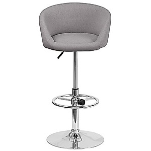 Flash Furniture Luis Contemporary Gray Fabric Adjustable Height Barstool with Barrel Back and Chrome Base