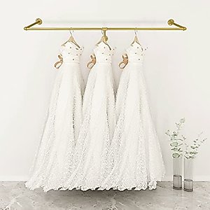 kunghei 71" Wall Mount Retail Display Rack Gold Clothing Racks for Boutique, Hanging Shelves System, Industrial Pipe Metal Garment Rack Stand Bridal Wedding Dress Rack
