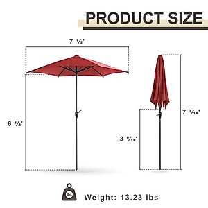 Gardesol 7.5 FT Patio Umbrella, Outdoor Market Umbrella with Push Button Tilt/Crank, 6 Sturdy Ribs, Fade Resistant, UV Protection, Solution-Dyed Fabric, Outdoor Table Umbrella for Decks, Backyard, Pool, Red