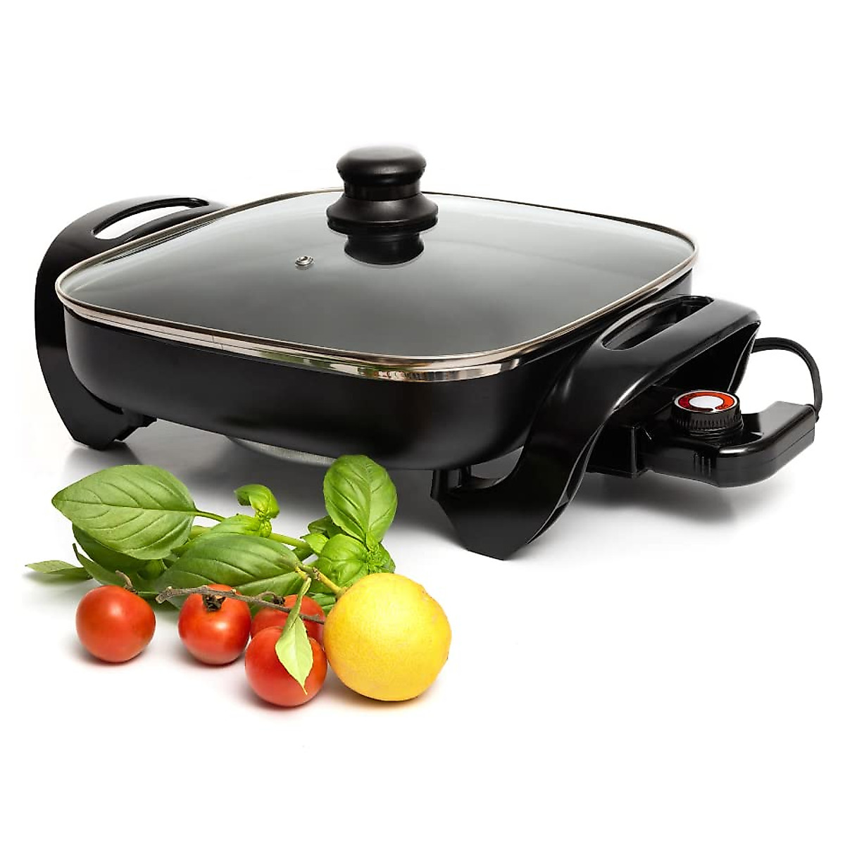 Moss & Stone Nonstick Electric Skillet 12 Inch Aluminum Electric Fryer With 2 Layers Of Non-Stick Coating | Adjustable Temperature Control | Lid With Steam Vent & Heat-Resistant Handle