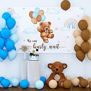 Teddy Bear Baby Shower Decorations for Boy Boho Tablecloth Backdrop Balloons Arch Set We Can Bearly Wait Brown Blue Theme Party Decor Supplies